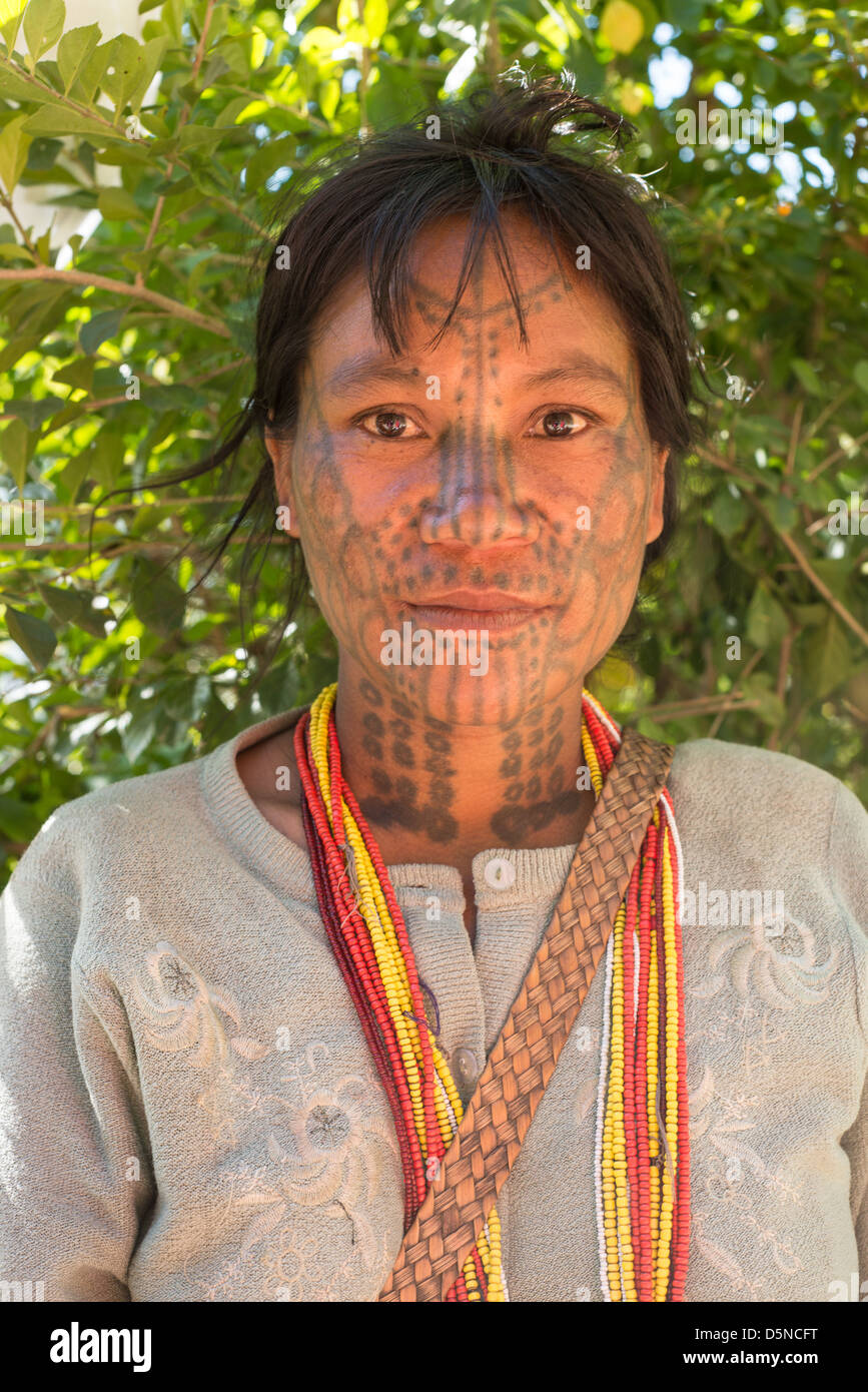Chin woman with traditional facial tattoos Stock Photo - Alamy