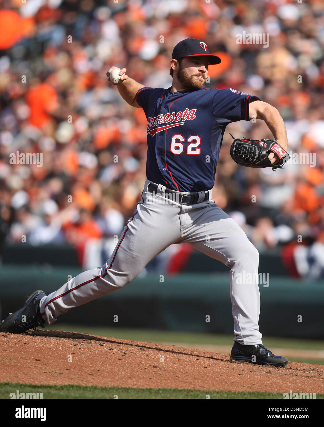 Baltimore, USA. 5th April 2013. Minnesota Twins pitcher Liam Hendriks ...
