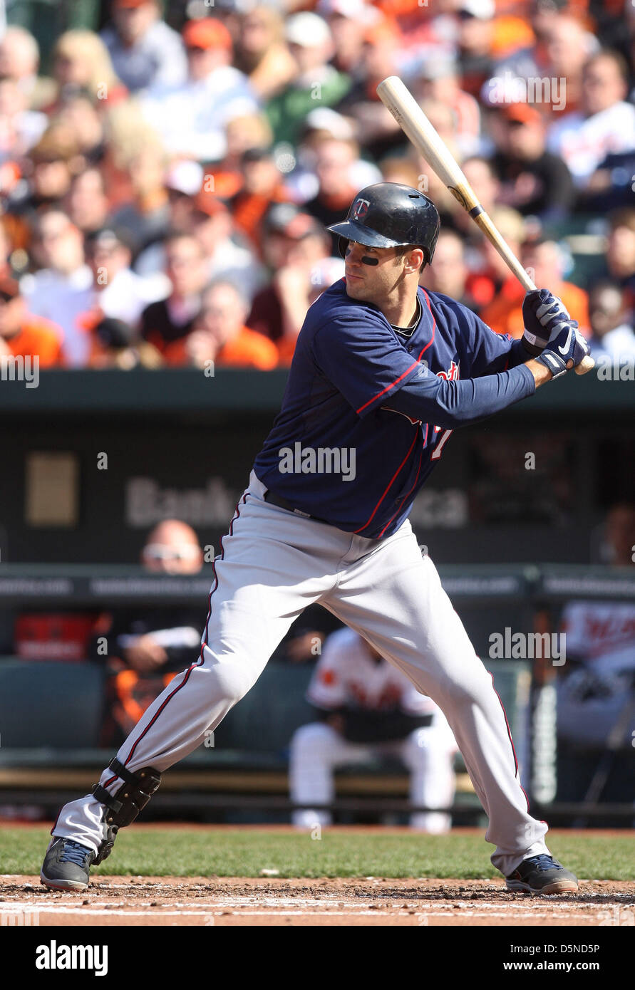 Baltimore, USA. 5th April 2013. Minnesota Twins designated hitter Joe ...