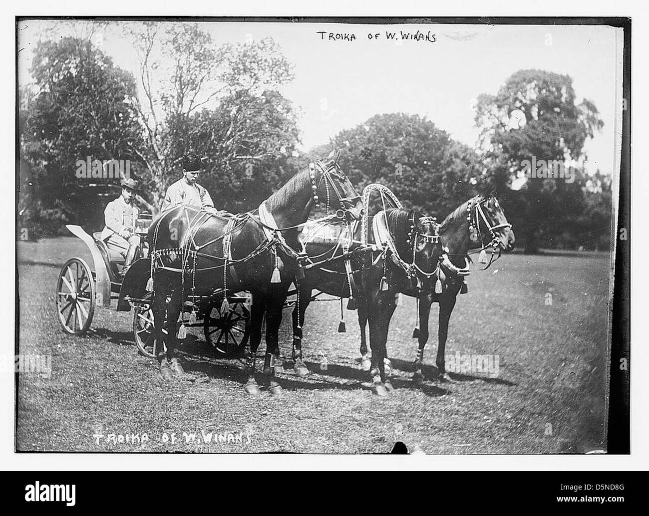 The image shows a troika, a traditional Russian carriage drawn by three ...