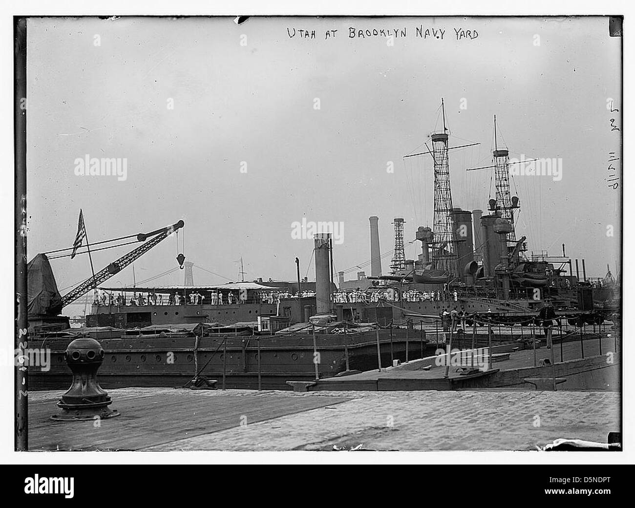 The USS Utah (BB-31) is pictured at the Brooklyn Navy Yard in the 1910s ...