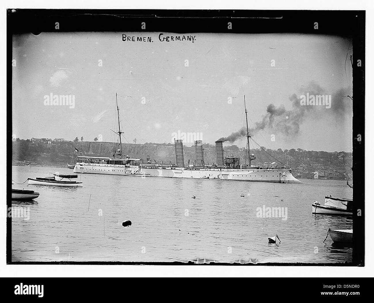 The SMS Bremen, a light cruiser of the German Imperial Navy, is seen ...