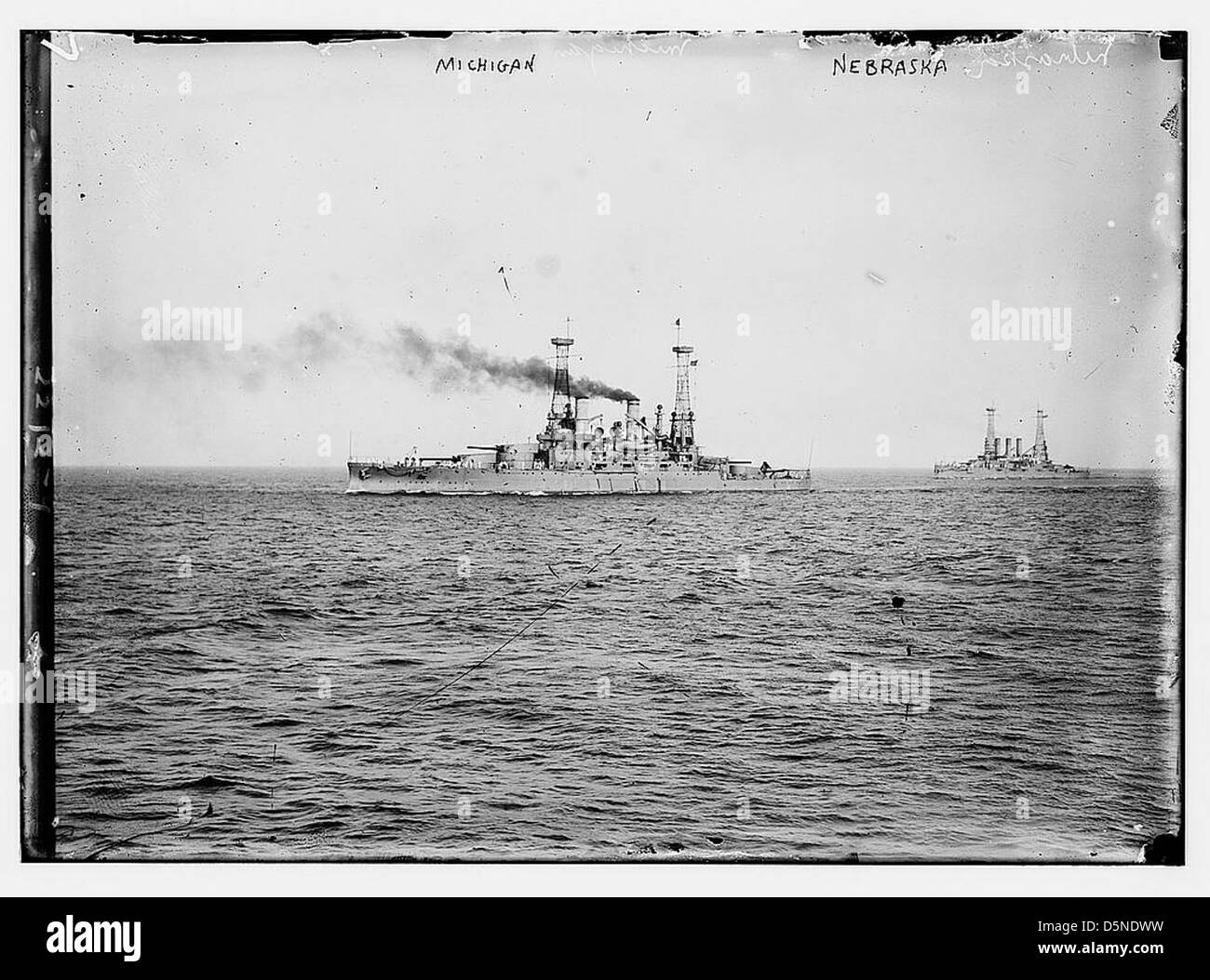 This image shows the USS Michigan (BB-27) and USS Nebraska (BB-14), two ...