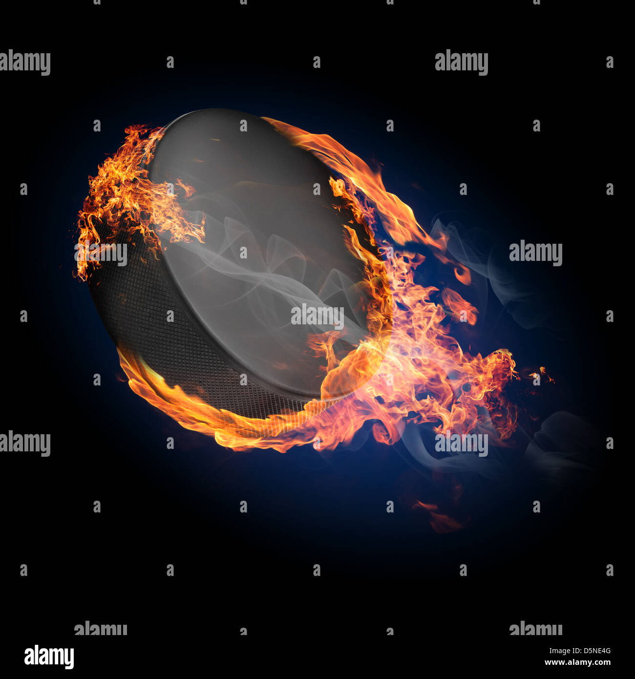 Hockey puck on fire flying up - illustration Stock Photo - Alamy