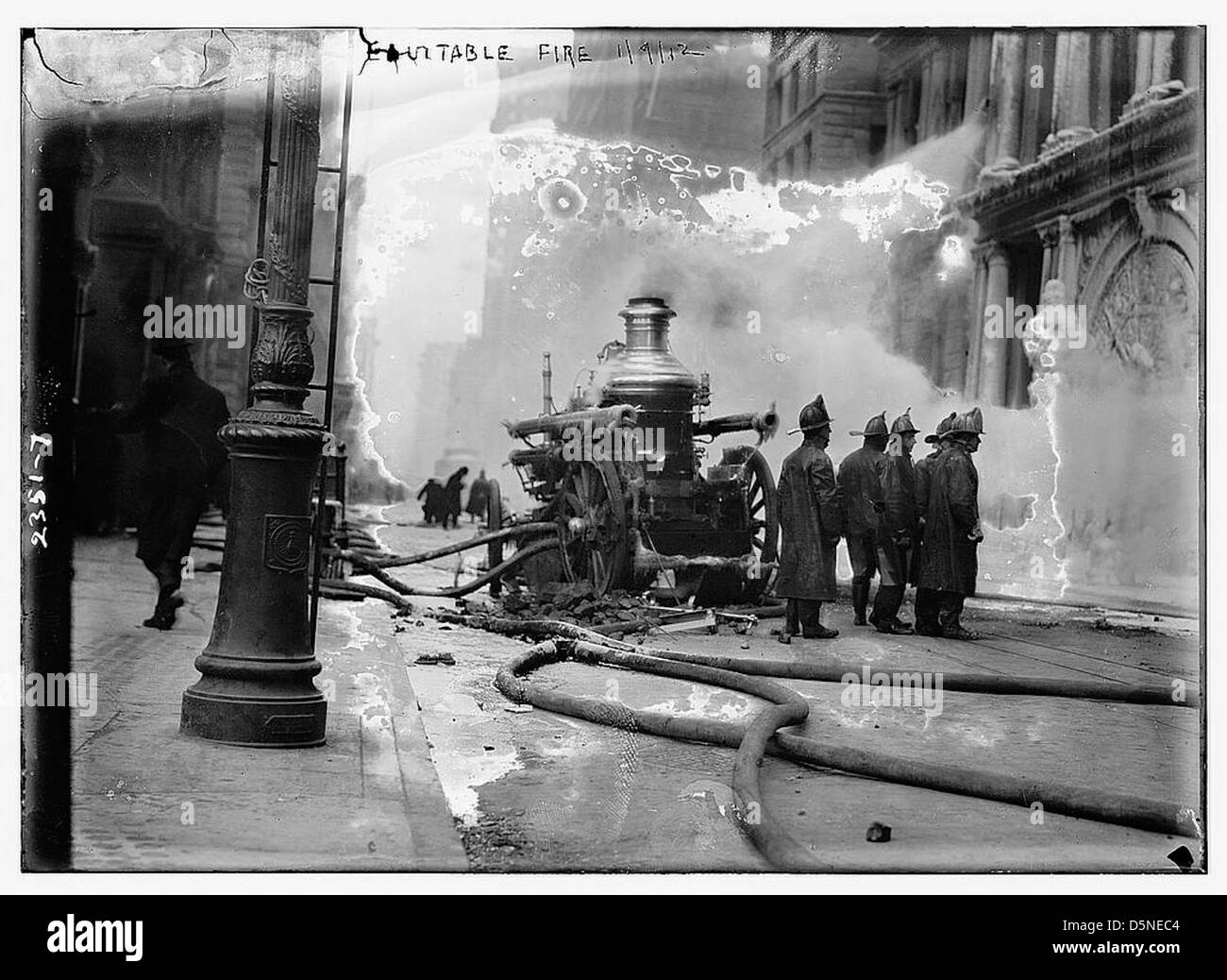 A photograph documenting the Equitable fire in the 1910s, a major event ...