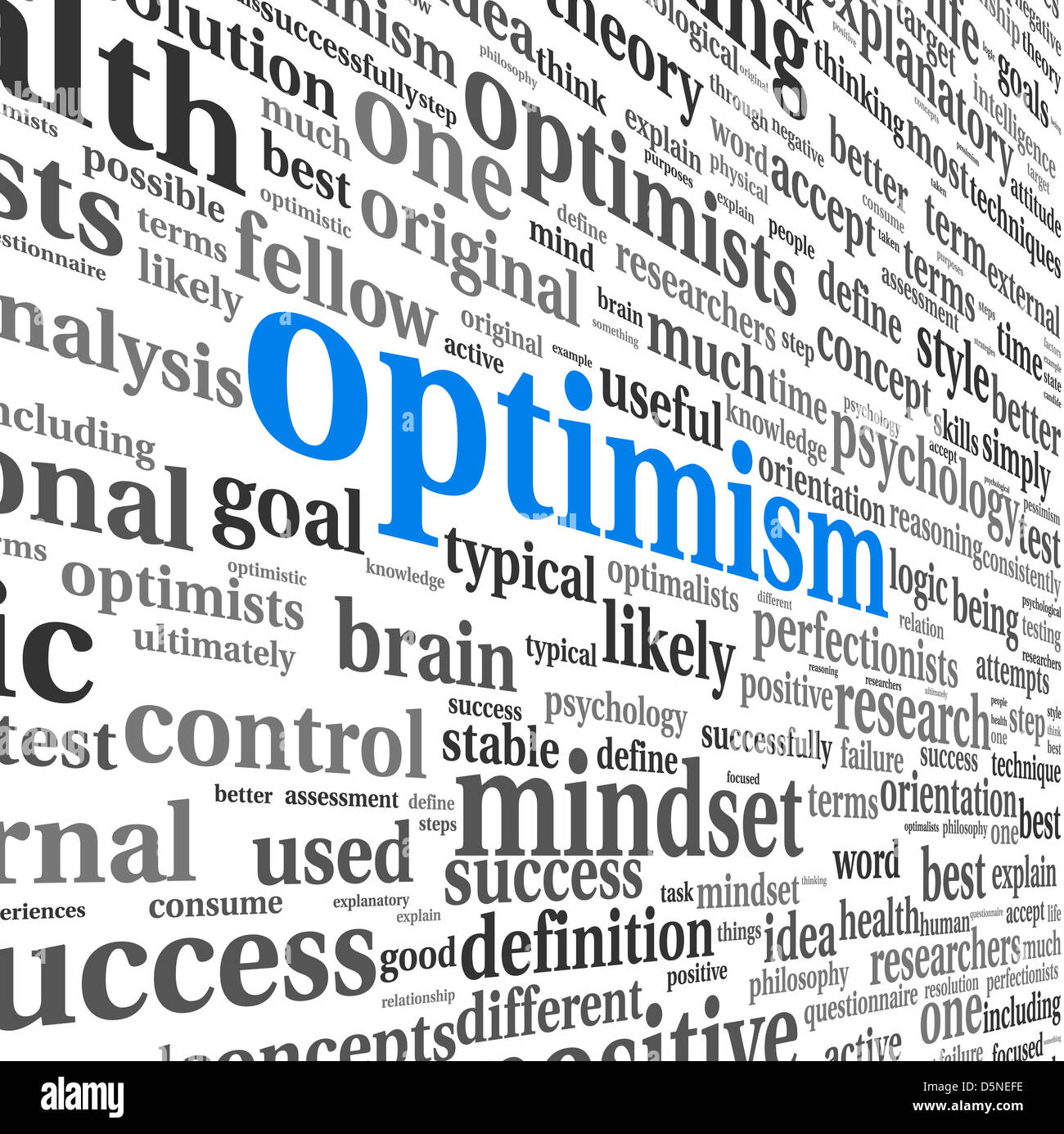 Optimism concept in word tag cloud isolated on white Stock Photo - Alamy