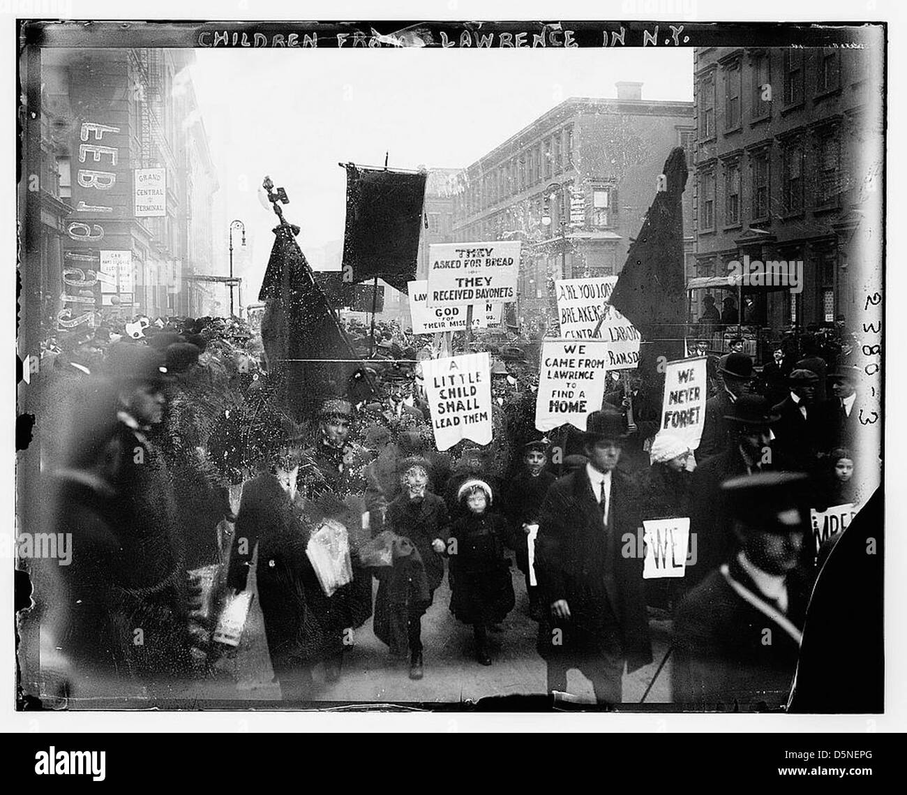This image depicts children involved in a labor strike in Lawrence ...