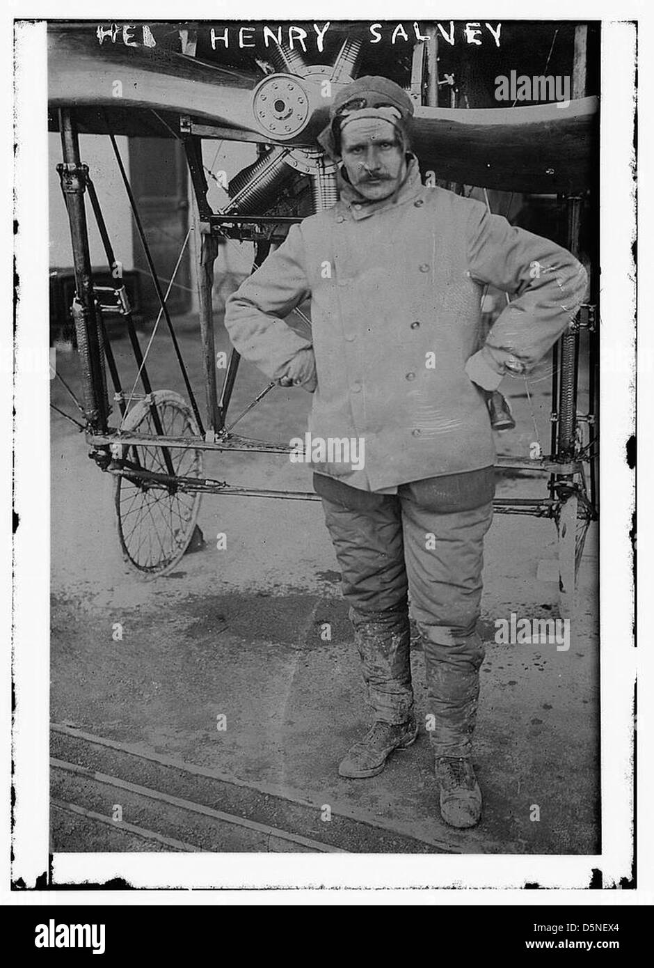 Henry Salvey, an aviator, is pictured with a Bleriot Monoplane. The ...