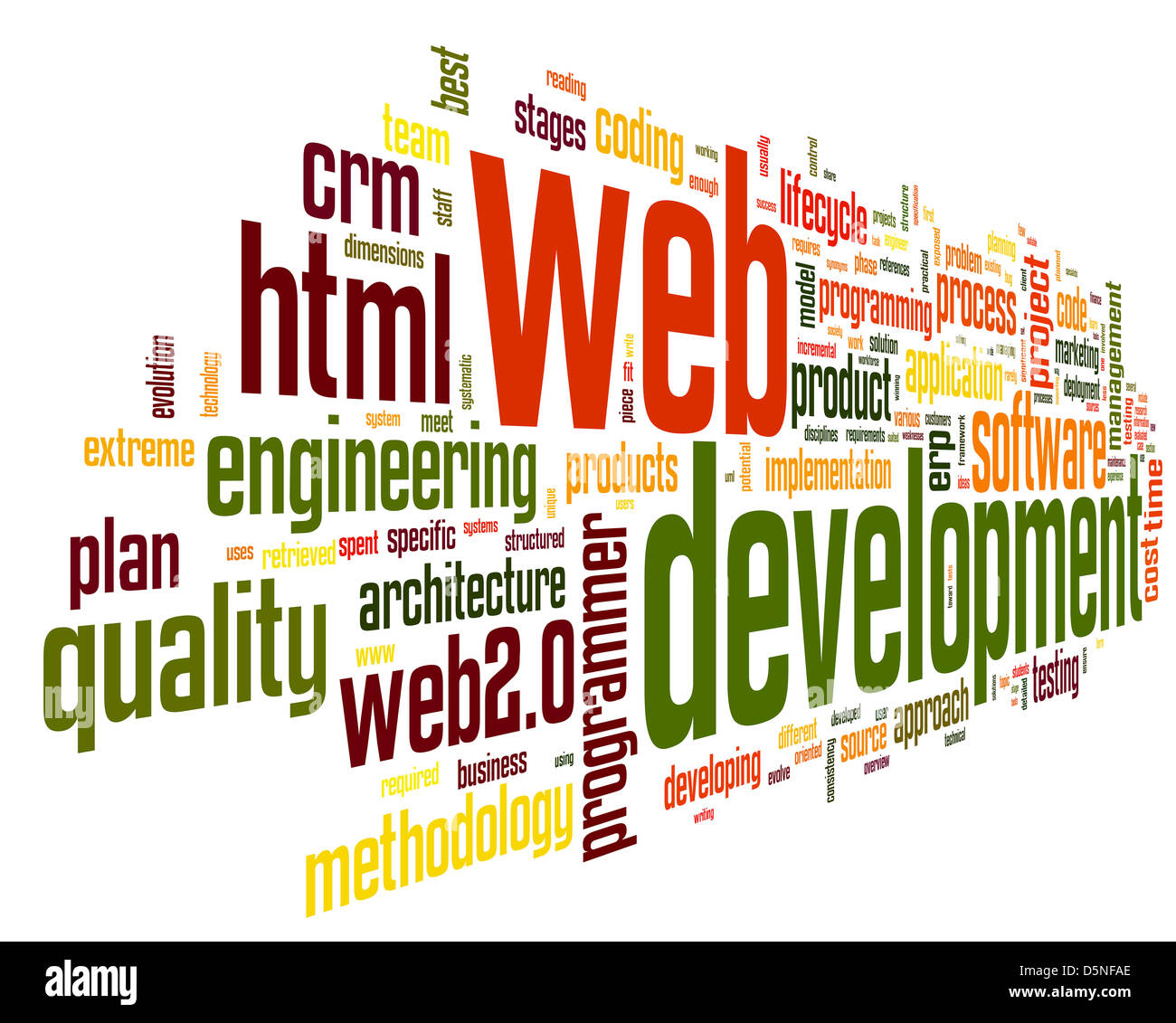Web development concept in word tag cloud on black background Stock ...