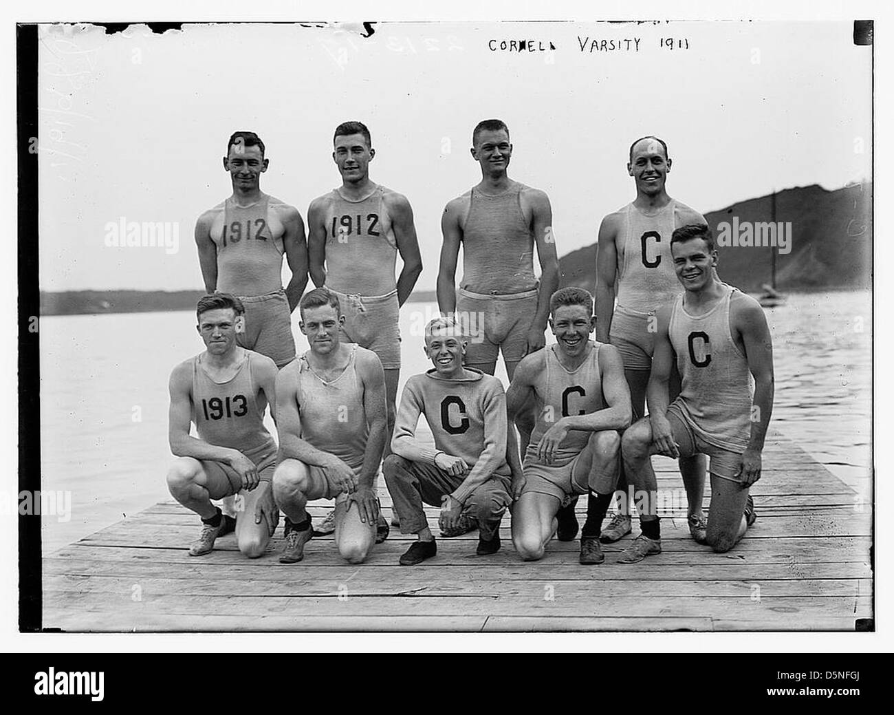 The 1911 Cornell University varsity rowing team, a group portrait ...