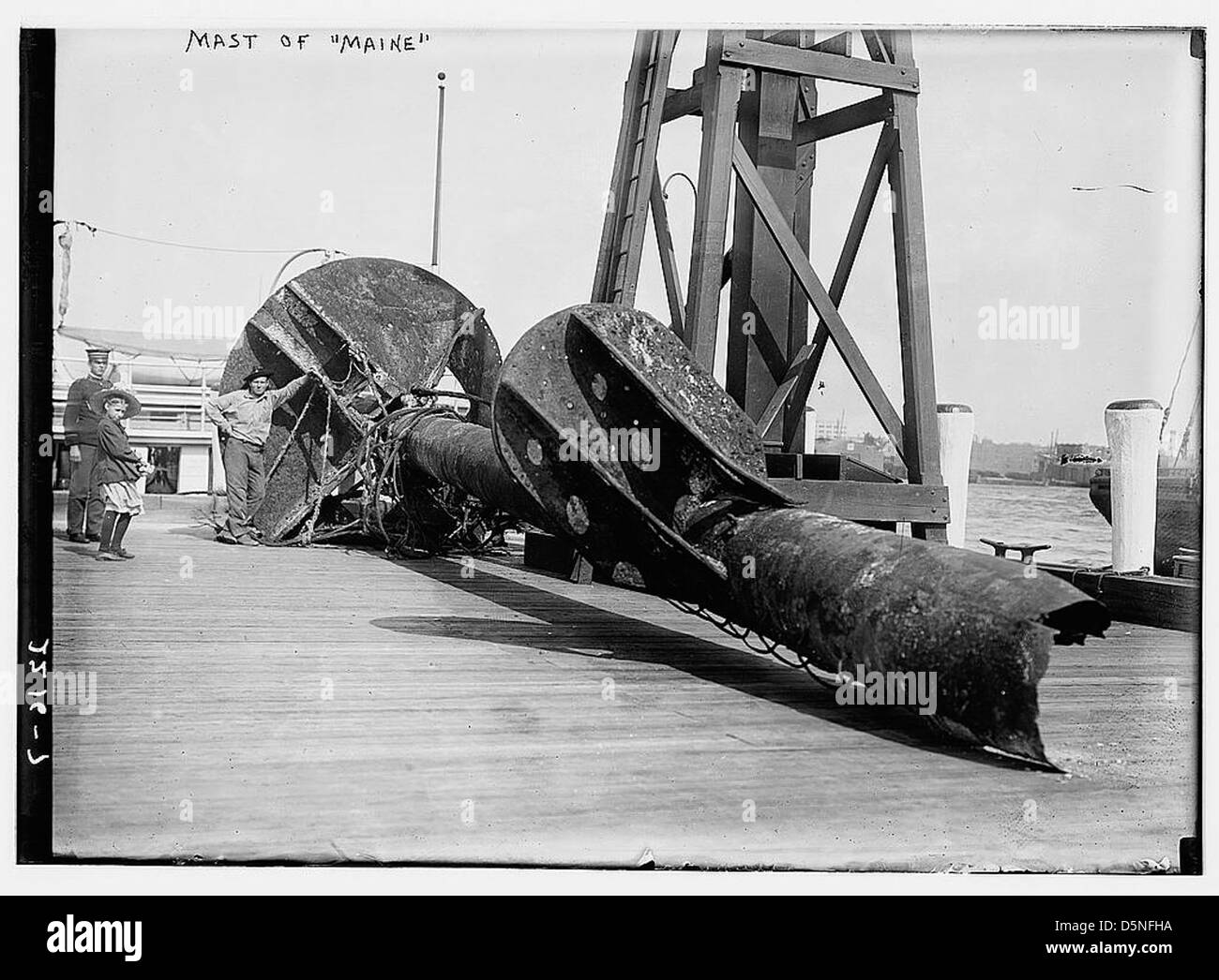 The mast of the USS Maine is shown in this photograph taken during the ...