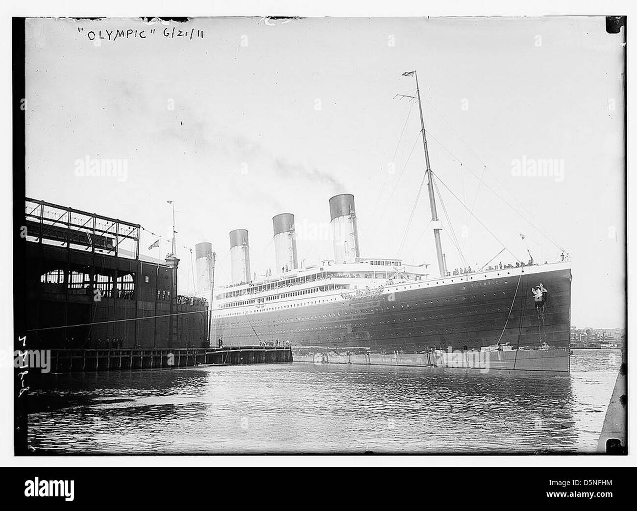 This photograph depicts the RMS Olympic, an Olympic-class ocean liner ...