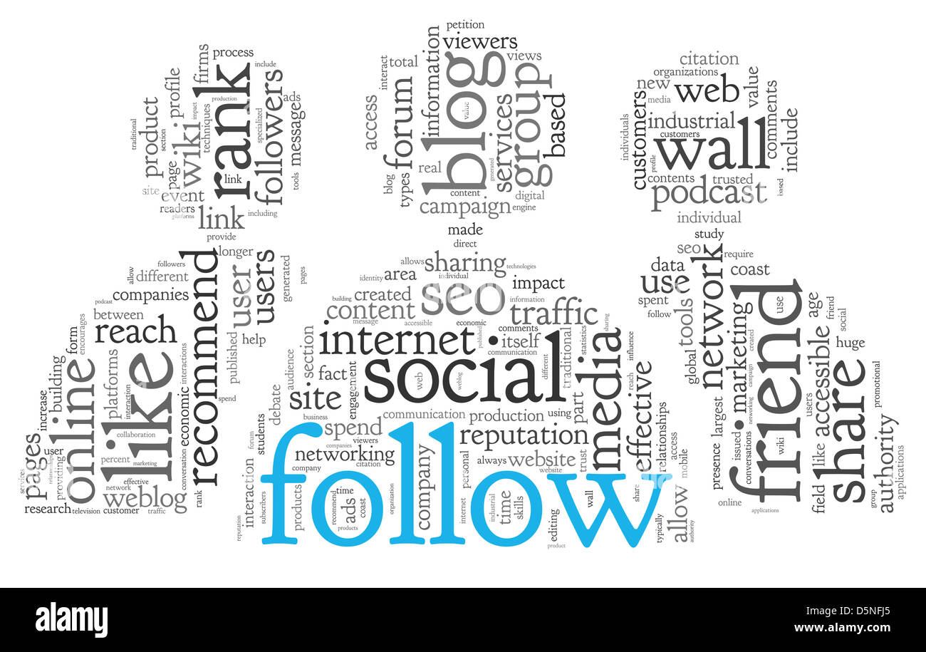 Social media and follow concept in word tag cloud on white background ...