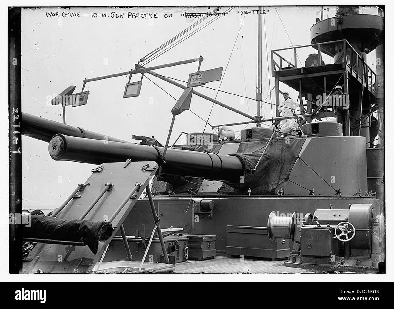 This photograph shows a 10-inch naval gun during a practice exercise on ...
