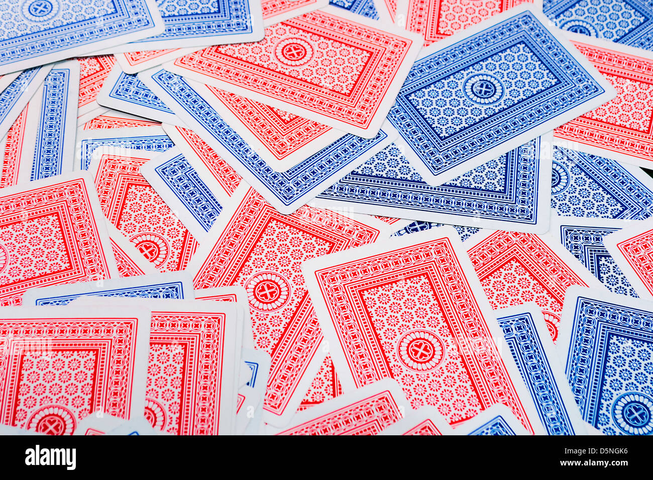 red and blue generic playing cards back side Stock Photo - Alamy