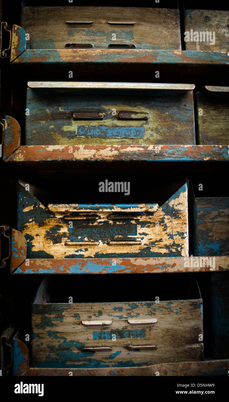 vintage metal drawers Stock Photo - Alamy