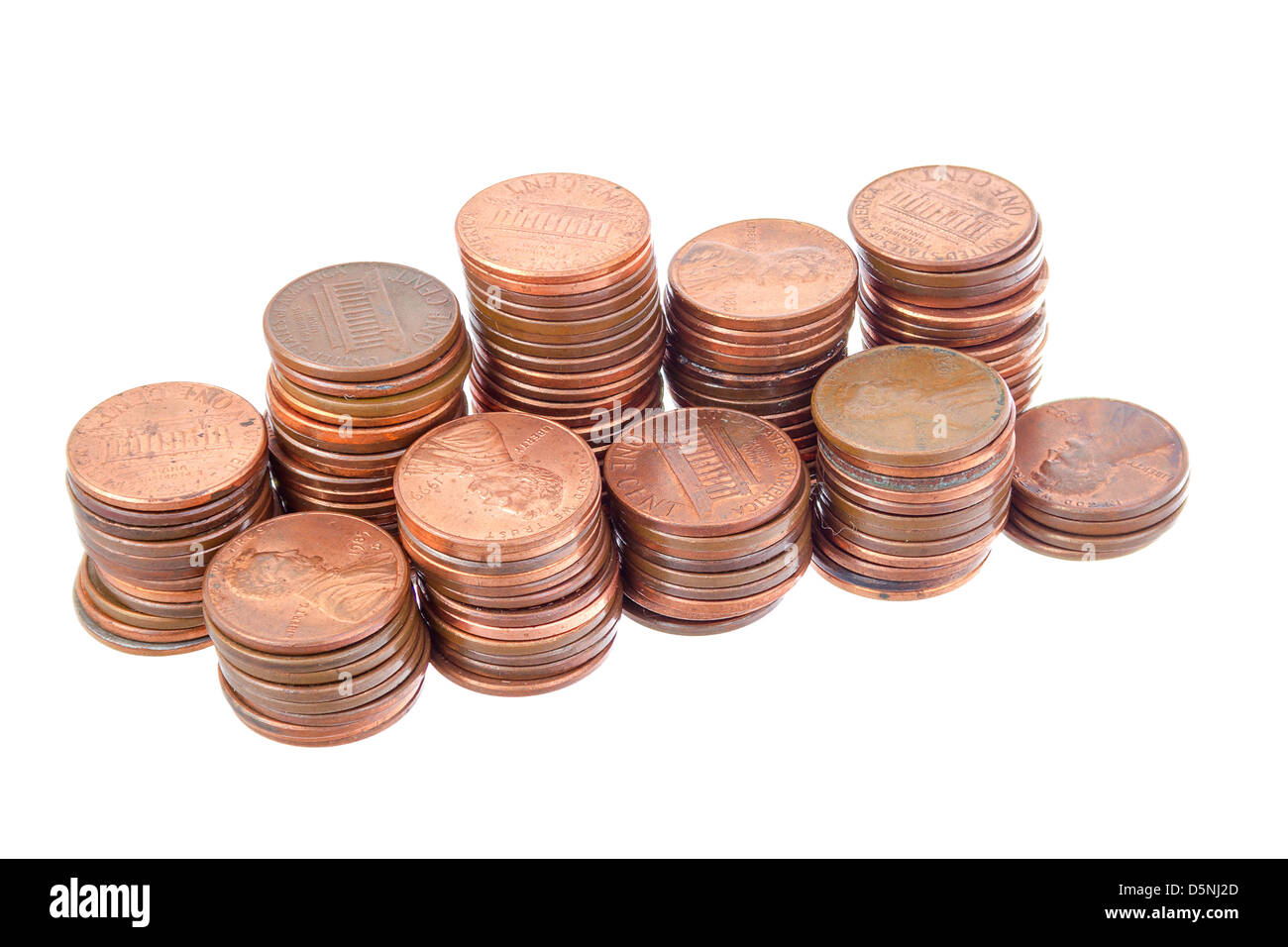 Stack of pennies isolated on white background Stock Photo - Alamy