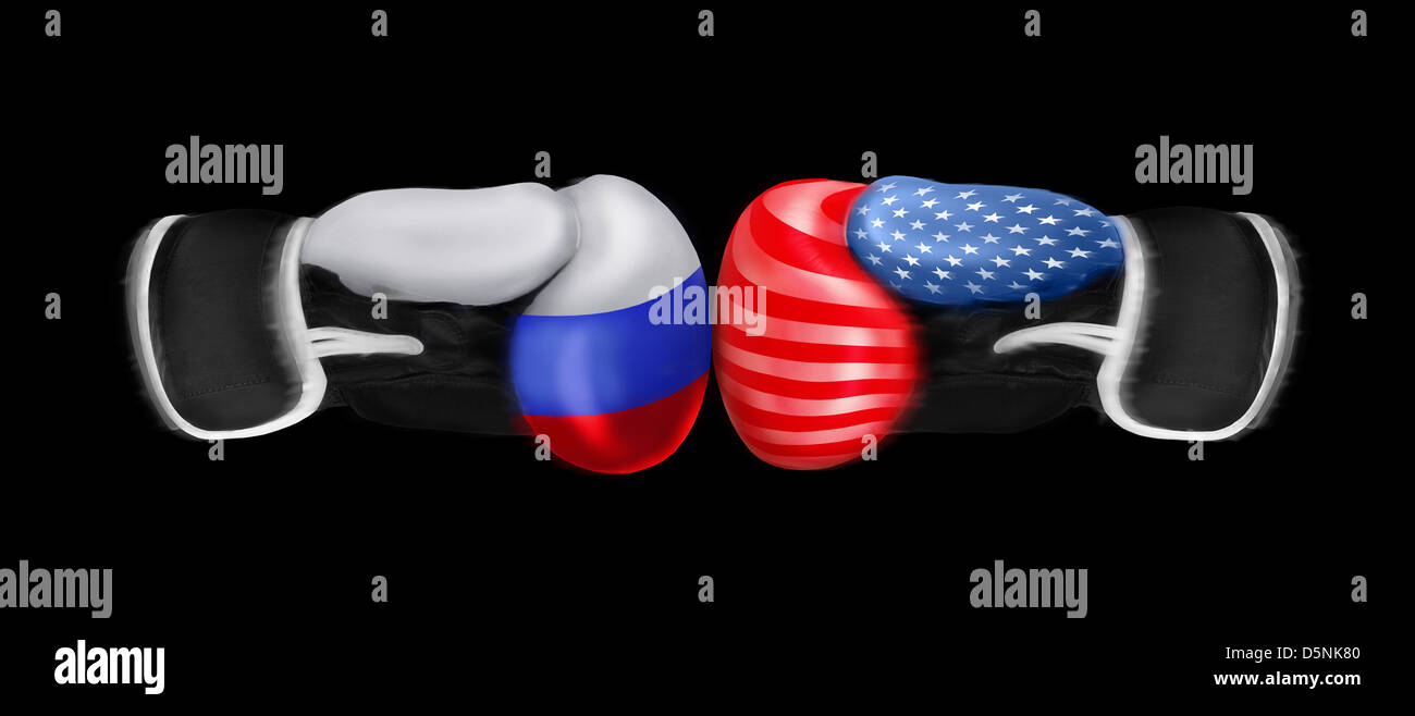 Boxing gloves on black background - USA vs RUSSIA Stock Photo - Alamy