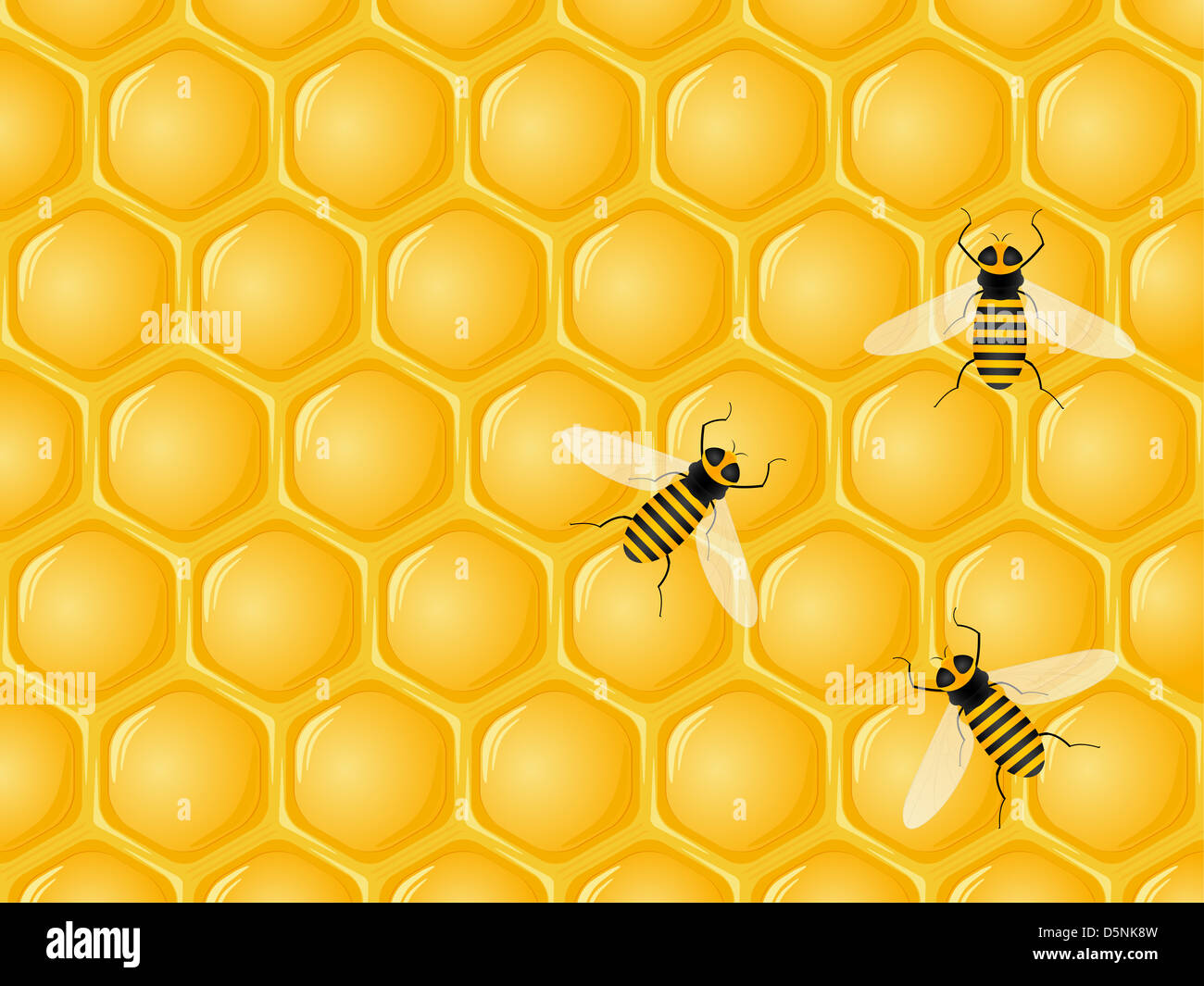 Honeycomb and bees background. Vector illustration Stock Photo - Alamy