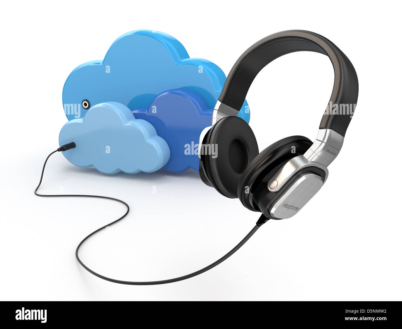 Cloud computing multimedia concept. Headphones and clouds on white ...