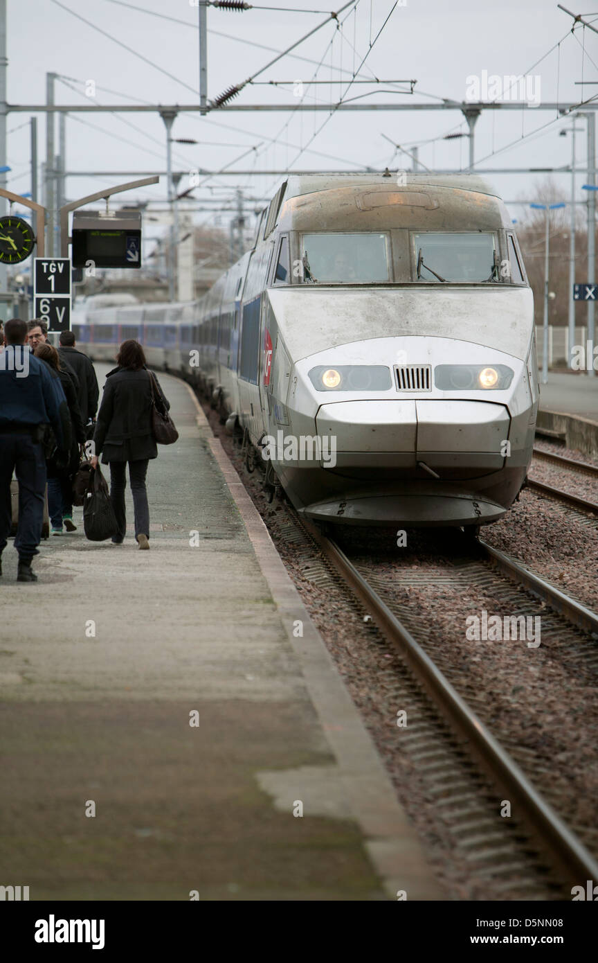 railway and station in France Stock Photo - Alamy