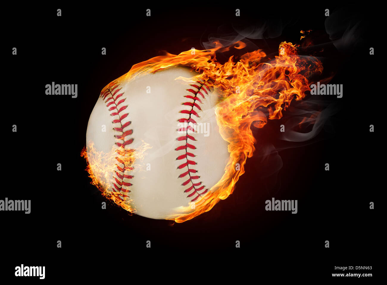 Flying baseball ball on fire - flying down Stock Photo - Alamy