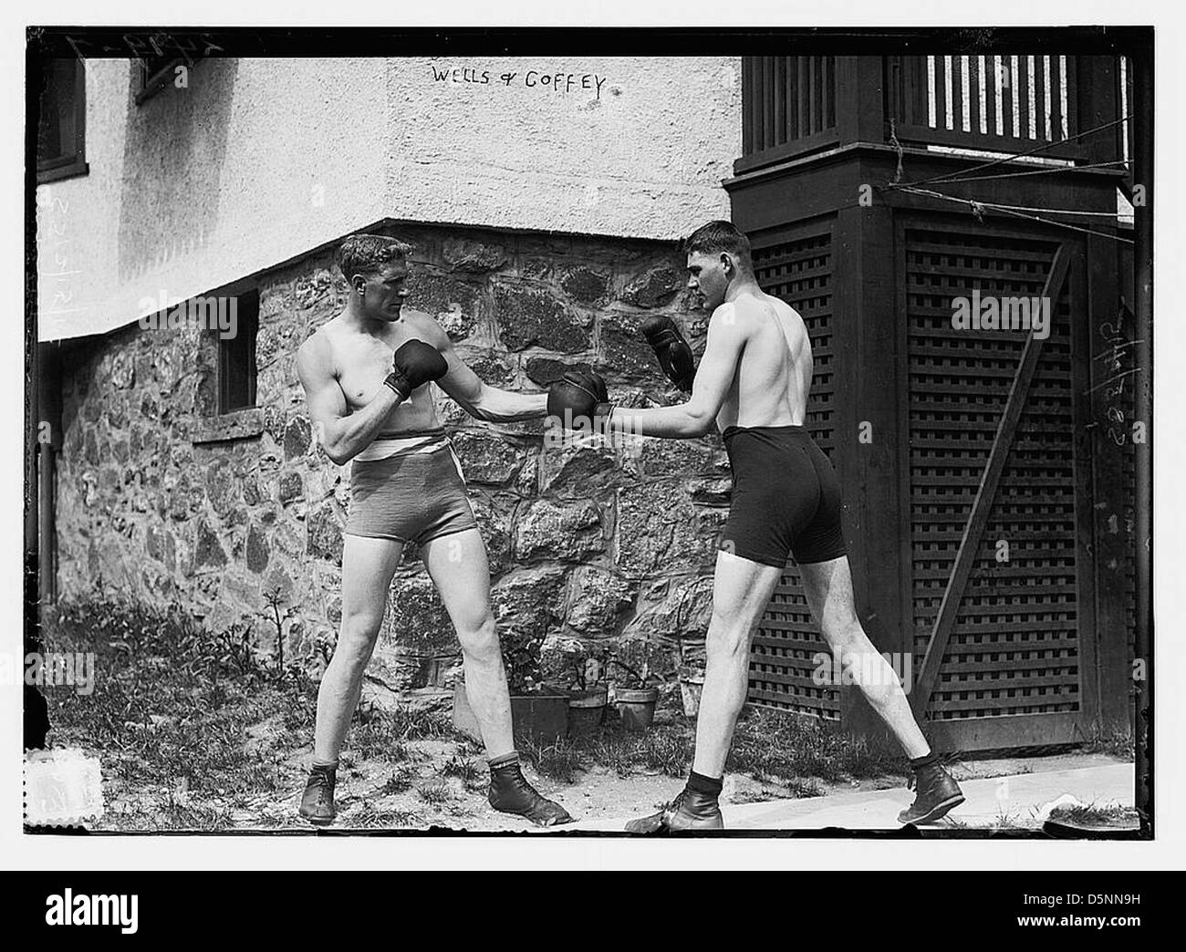 A historical photograph of the boxers Billy Wells and Jim Coffey. Known ...