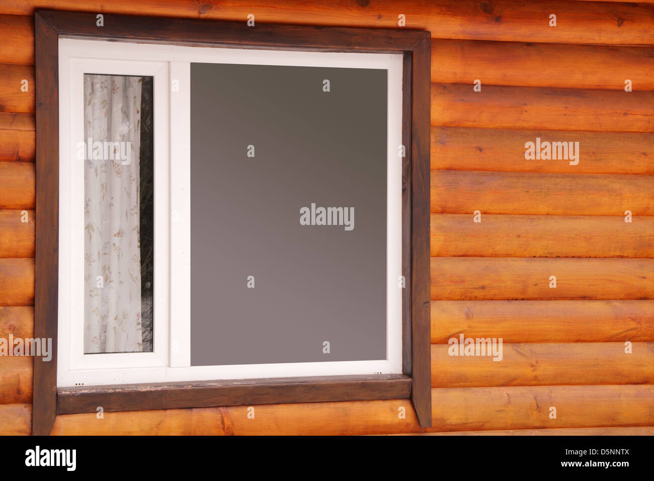 window of the cottage of logs Stock Photo - Alamy