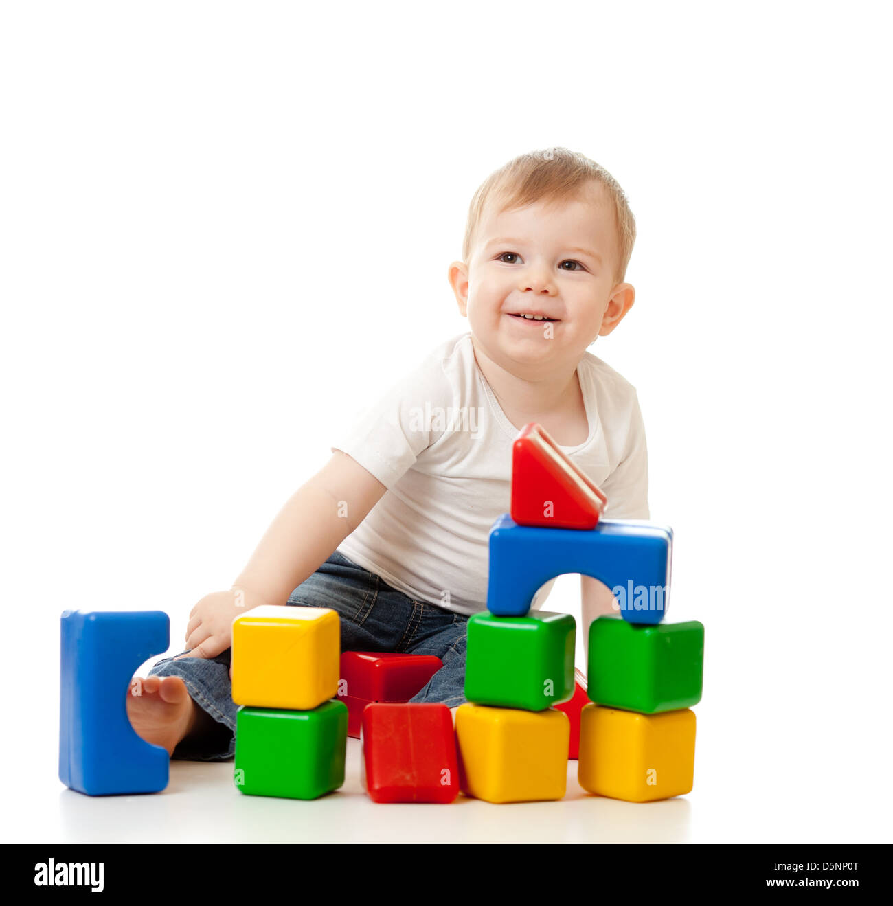 little boy playing with building blocks Stock Photo - Alamy