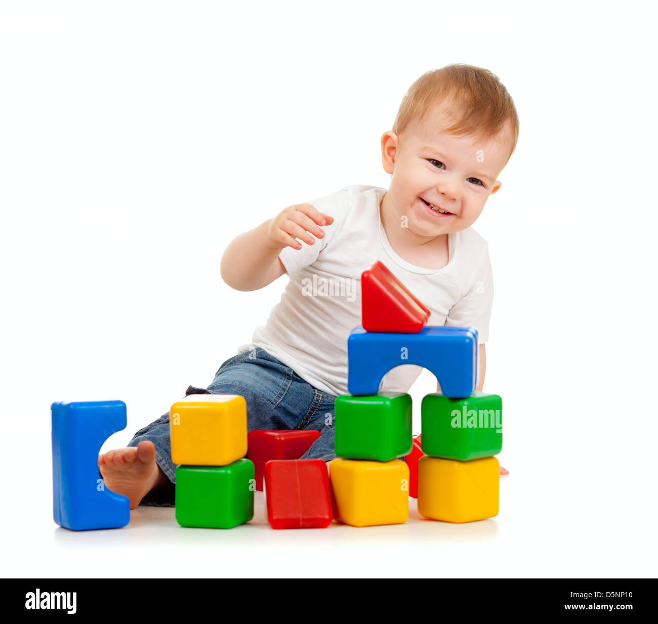 little boy playing with building blocks Stock Photo - Alamy