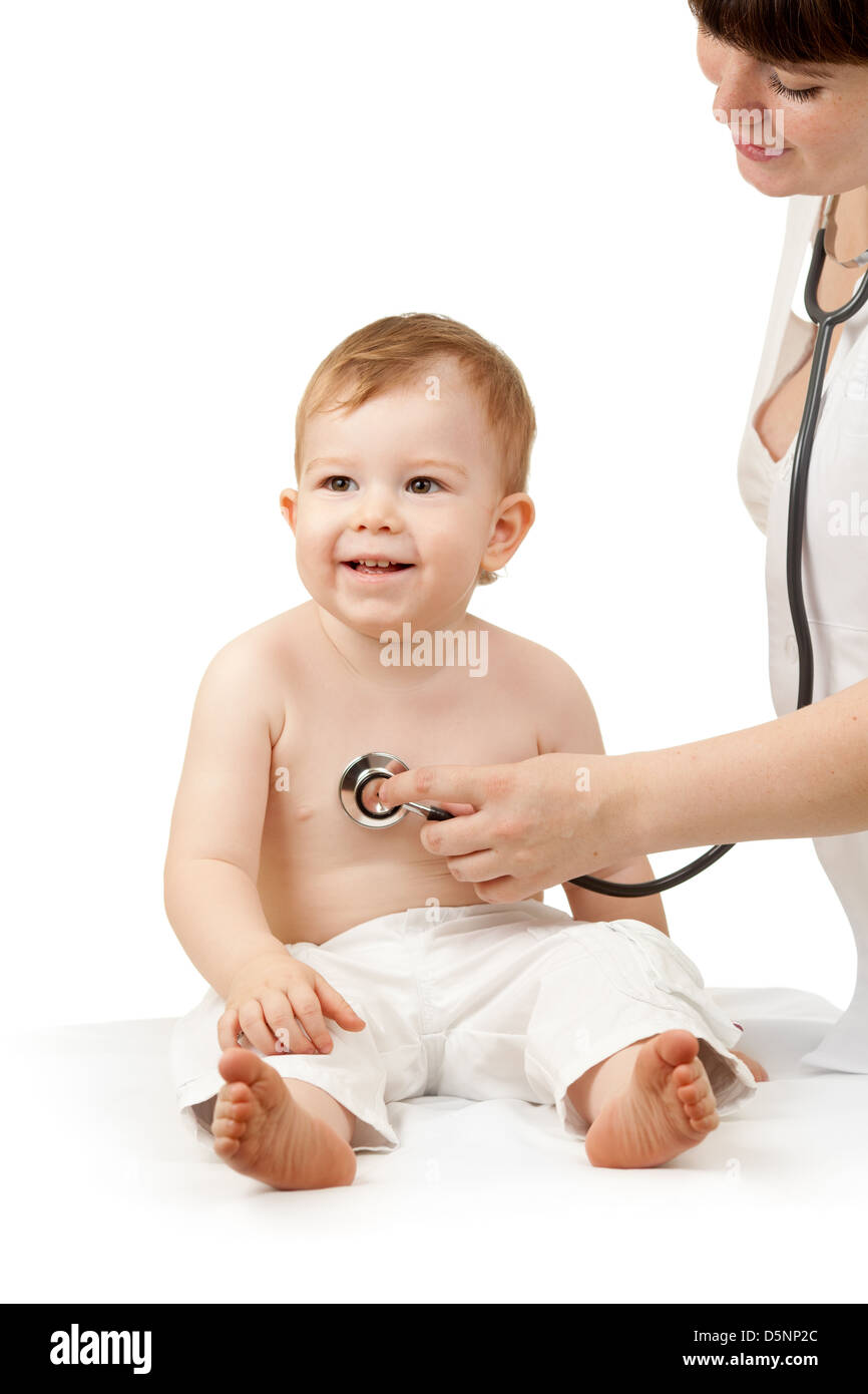 Doctor with child on a white background Stock Photo - Alamy