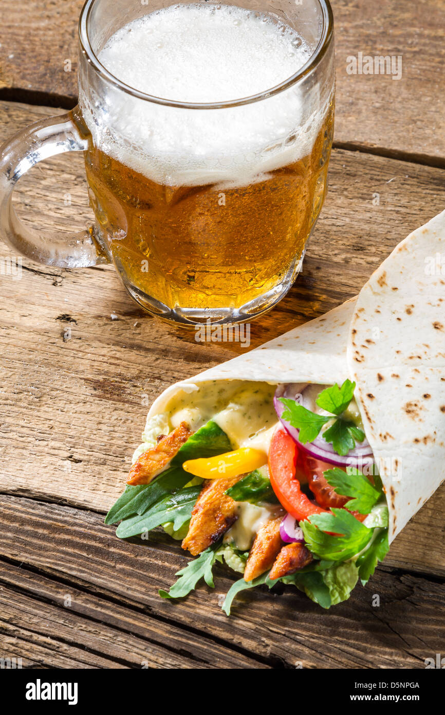 Tasty kebabs and cold beer Stock Photo - Alamy