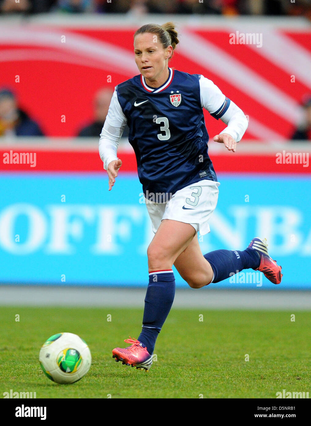 USA's Christie Rampone plays the ball during the women's international ...