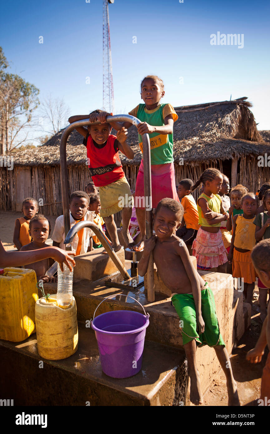 Madagascar, Morondava, Marofandilia , children at foot operated village ...
