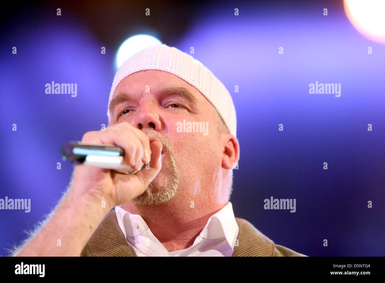 Austrian singer DJ Oetzi performs during the dress rehearsal for the ...