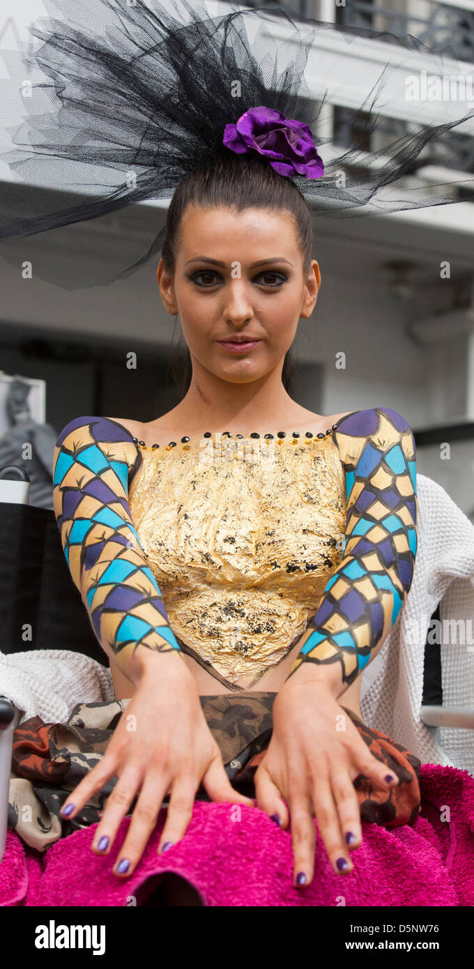 London, UK. 6th April 2013. Bodypainting for make-up student Kerry ...