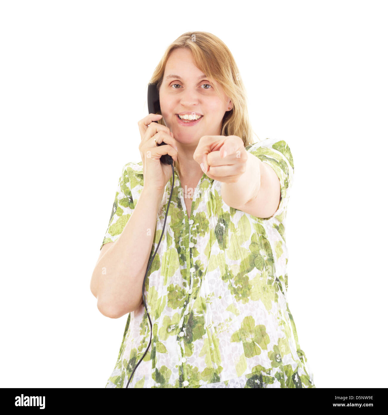 Beautiful woman calling somebody Stock Photo - Alamy