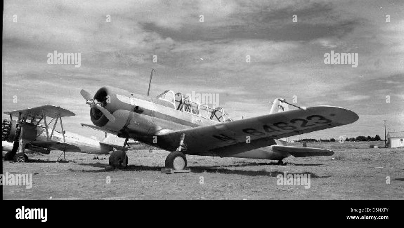 The Vultee BT-15 is depicted in this image, a training aircraft used by ...