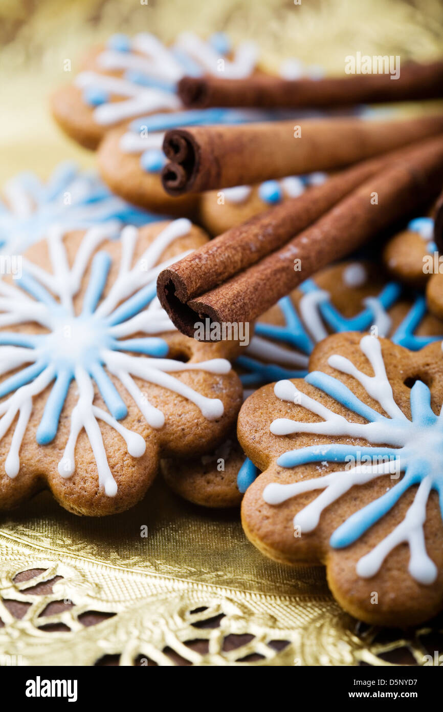 Gingerbread cookies decorated with blue and white Stock Photo - Alamy