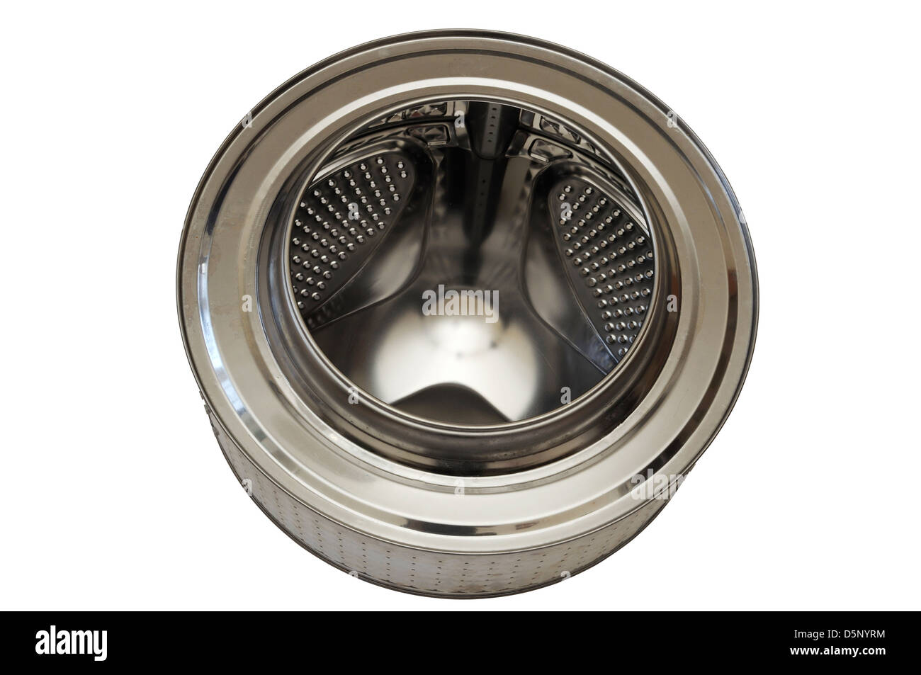 Metal drum with relief and perforated surface isolated on white Stock ...