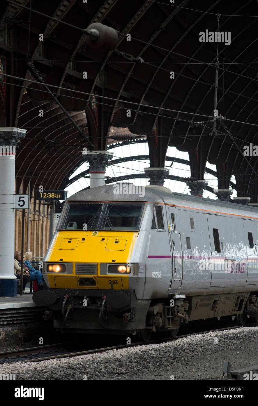 High speed train in East Coast Trains livery waiting at a platform in ...