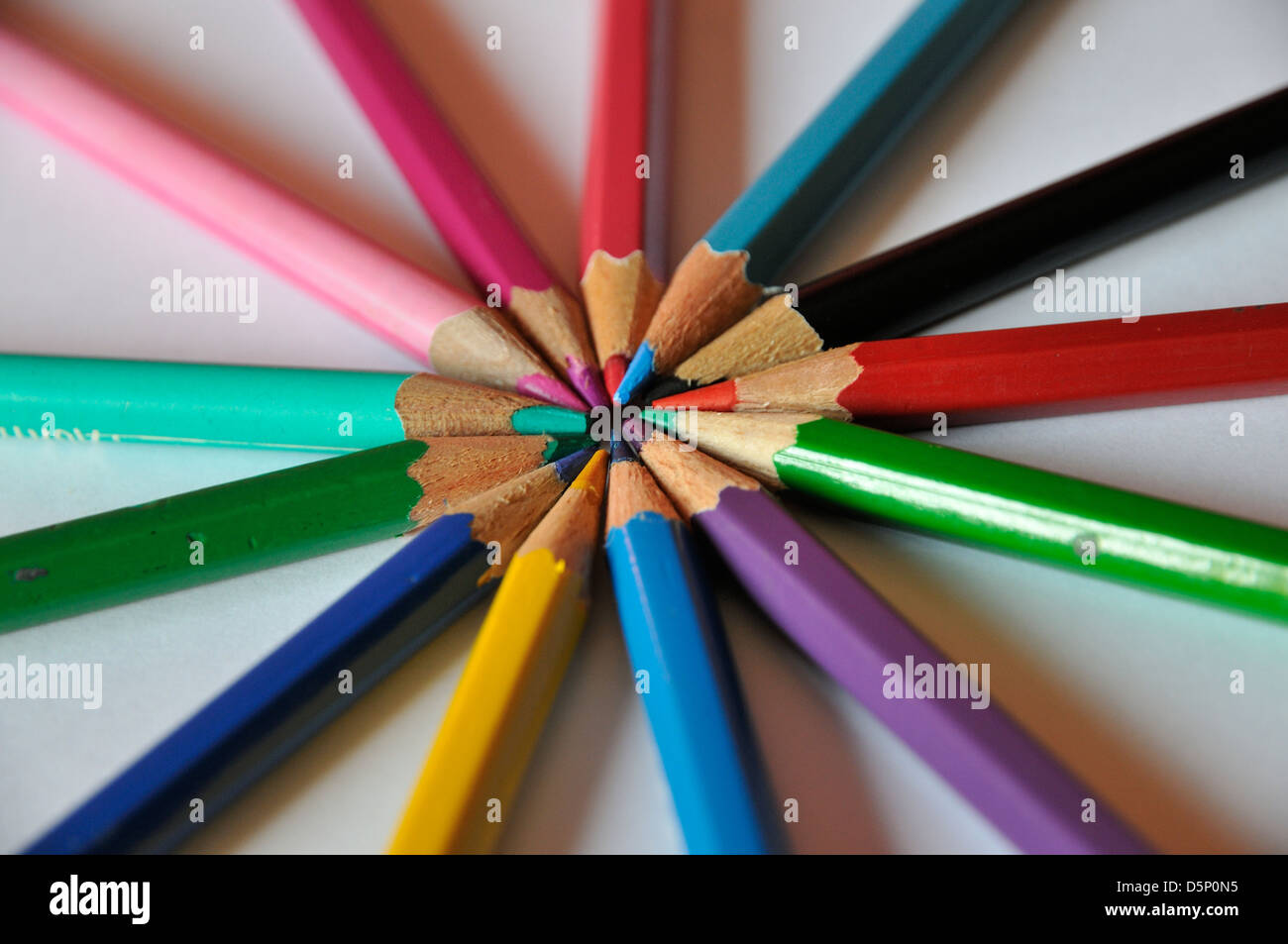 colored pencils in a star positions Stock Photo - Alamy
