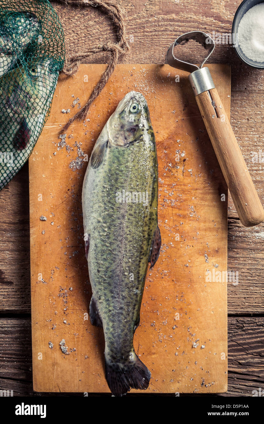 Closeup of preparing freshly caught fish Stock Photo - Alamy