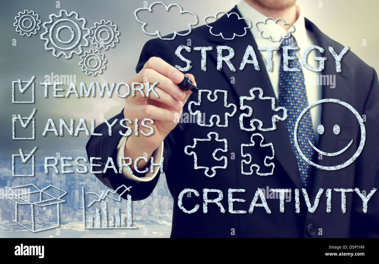 Businessman with concepts of strategy, creativity, teamwork, analysis ...