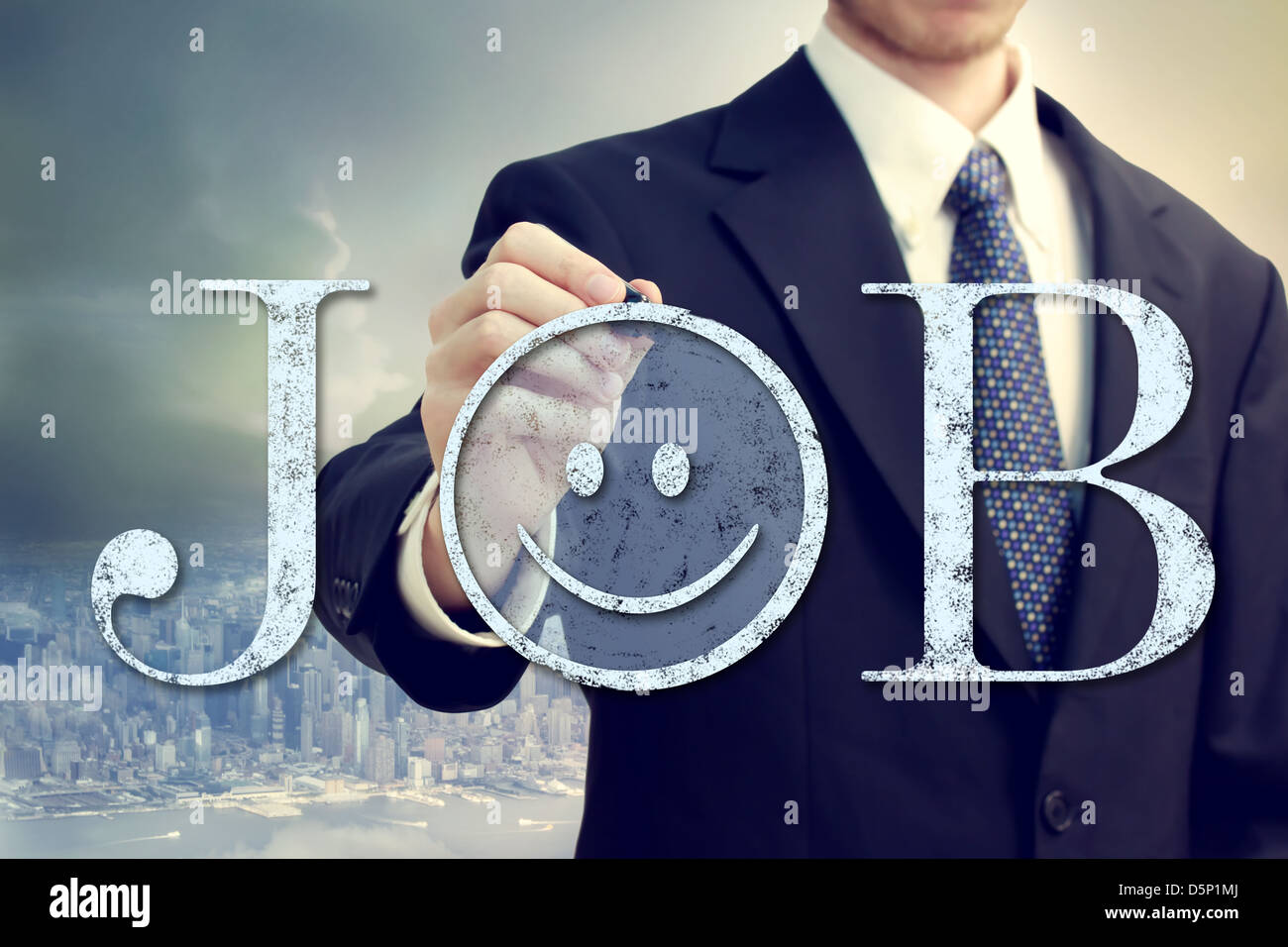 Business man drawing JOB with smiley emoticon Stock Photo - Alamy