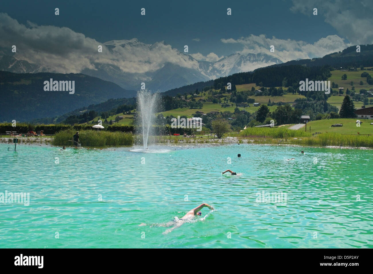 Combloux, Haute Savoie, France. Swimmers in the Ecological Mountain ...