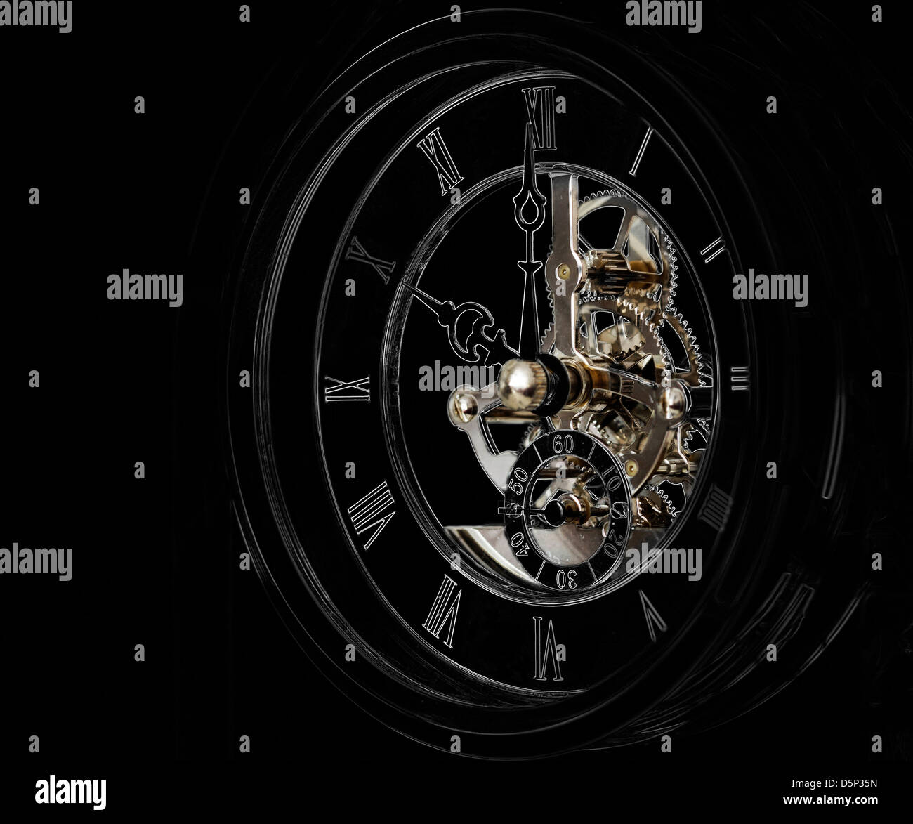A clock face in monochrome with the workings in color Stock Photo - Alamy