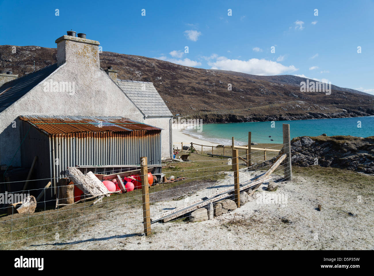 House beside the beach at Hushinish on the Isle of Harris in the Outer ...
