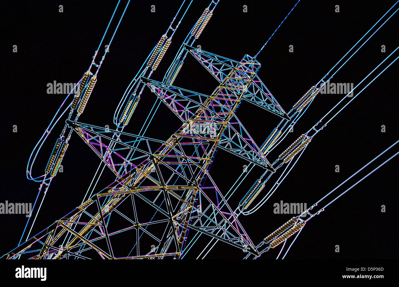 Abstract colorful image of an electricity pylon Stock Photo - Alamy