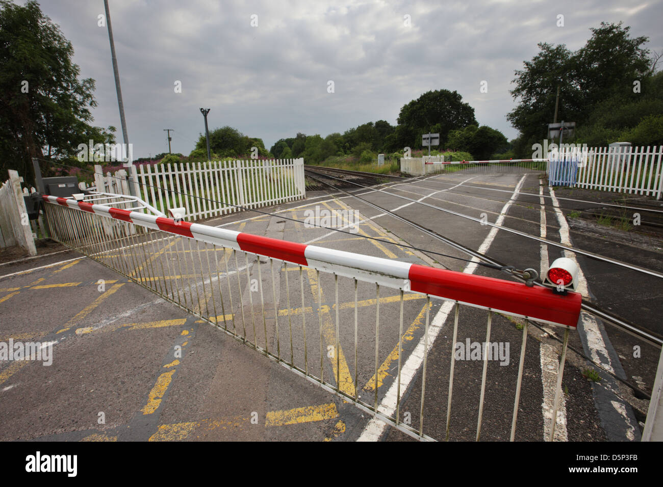 Automatic but unmanned rural railway level crossing closed to traffic ...